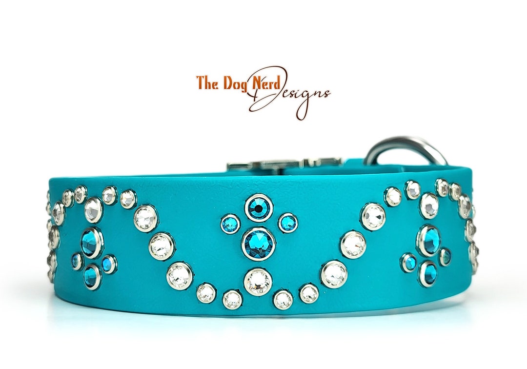 15-18 Swirl Design on Teal Beta Biothane Luxury Crystal Bling Dog ...