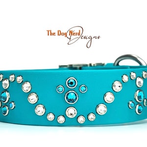 15-18 Swirl Design on Teal Beta Biothane Luxury Crystal Bling Dog ...