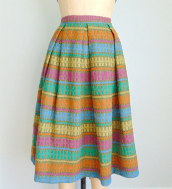 Vintage 1950's Colorful Wool Stripe Full Skirt / Mid … - Gem