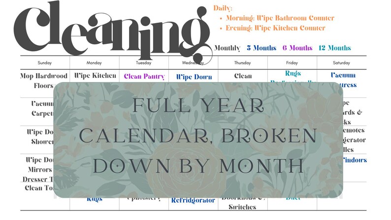 Full Year Cleaning Calendar - Etsy