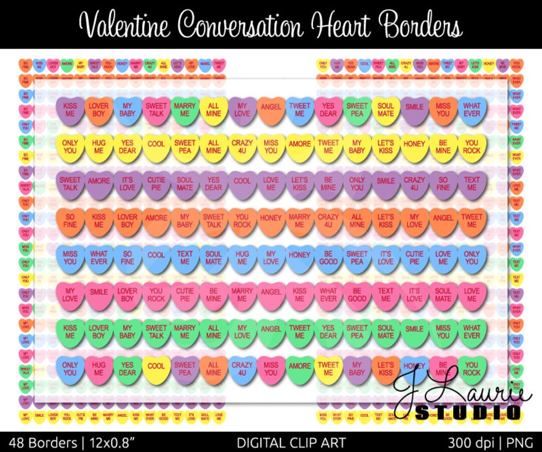 Digital Clipart Heart Borders-valentine Convo Hearts-conversation ...