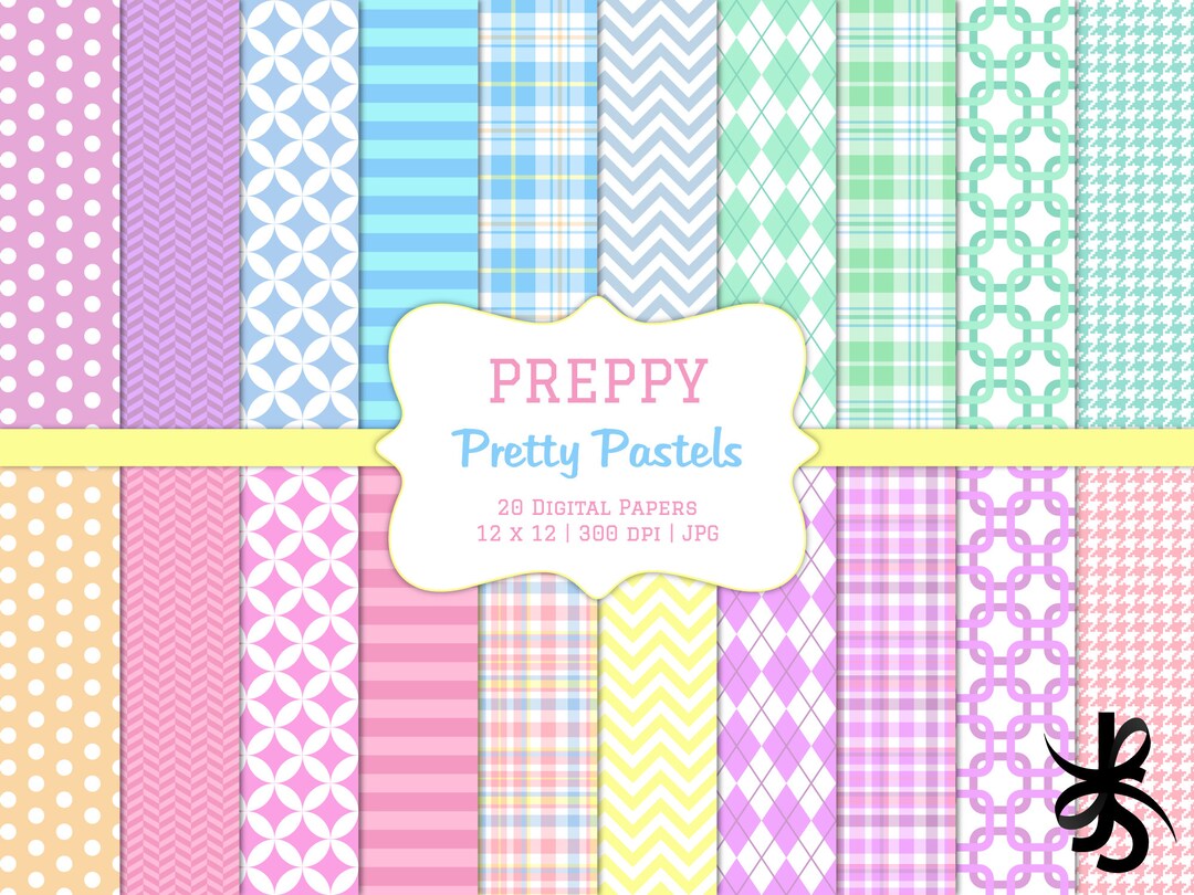 Pastel Preppy Patterns-digital Scrapbook Papers-commercial Use-gender ...