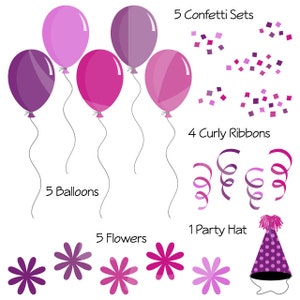 Birthday Clipart & Digital Paper Set-purple-girl-celebration-party ...