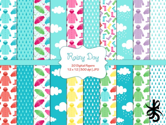 Rainy Day-digital Scrapbook Papers-commercial | Etsy