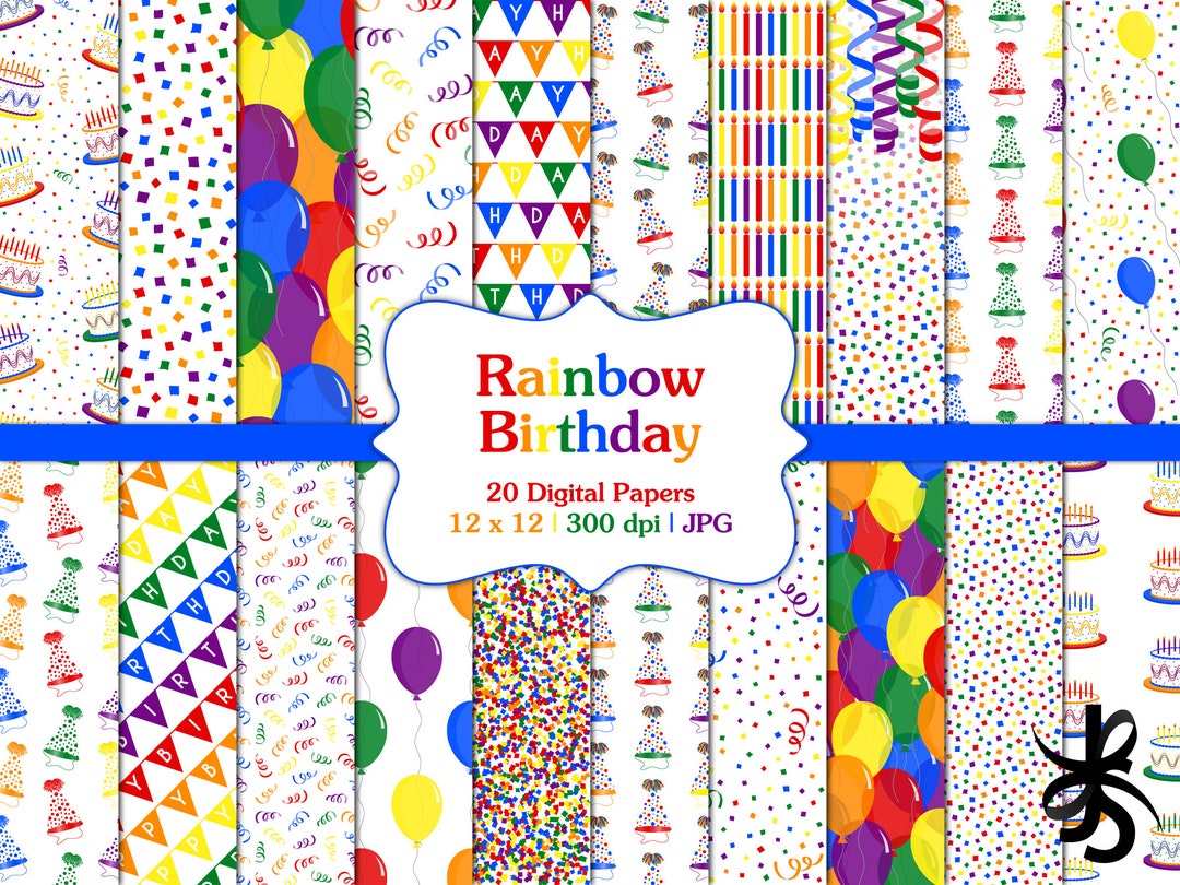 Rainbow Birthday-digital Scrapbook Papers-commercial Use-patterns-pride ...