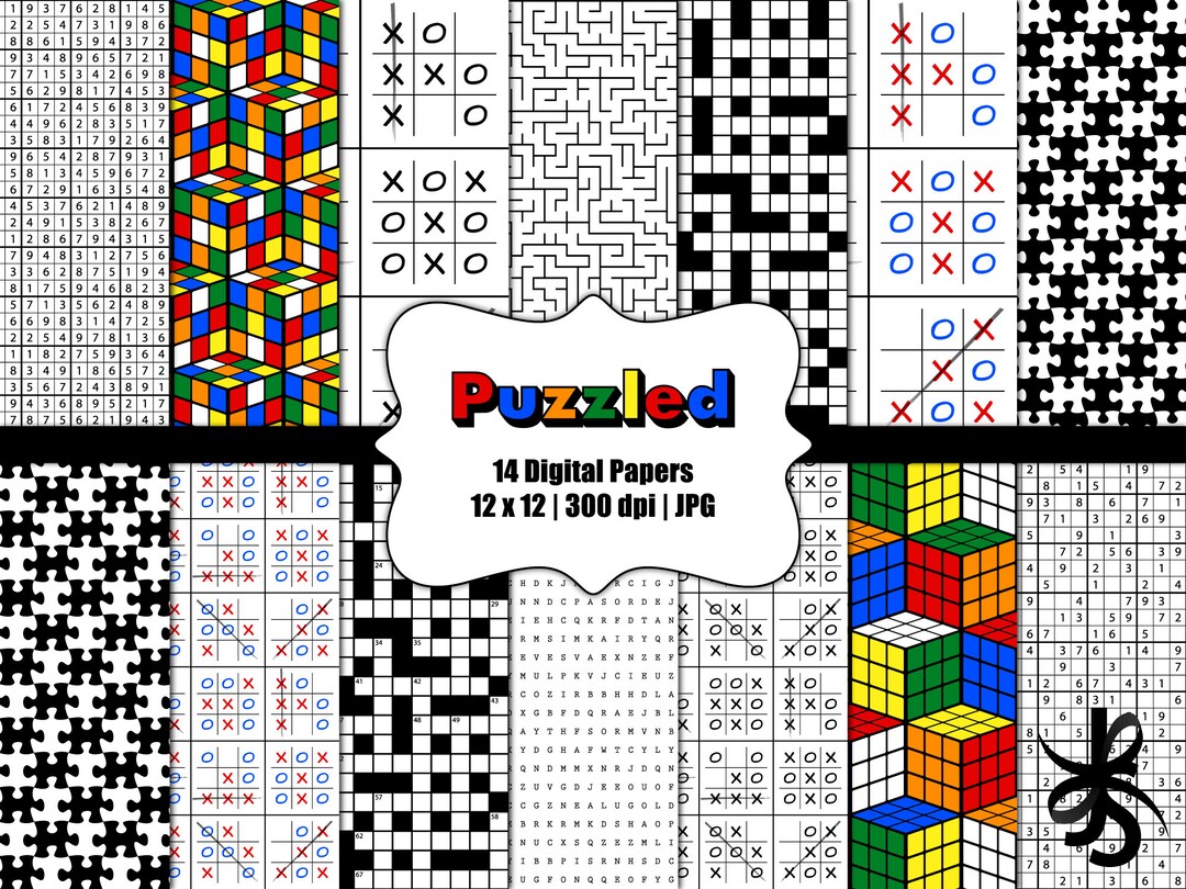 Puzzles-digital Scrapbook Papers-commercial Use-puzzle Themes-crossword ...