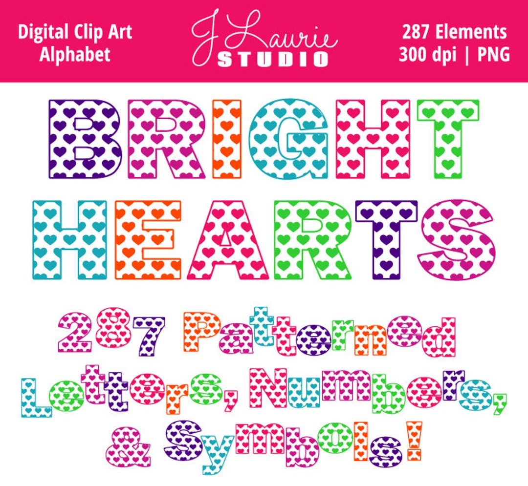 Digital Alphabet Letters Clipart-bright Heart Patterns-hearts-numbers ...