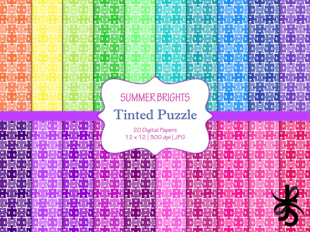 Tinted Puzzle-summer Bright Colors-digital Scrapbook Papers-commercial ...