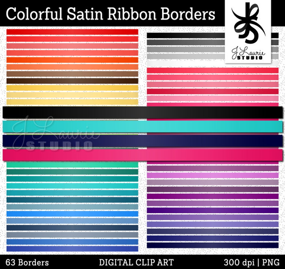 Digital Clipart-63 Colorful Satin Ribbon Borders-satin Trim-rainbow ...