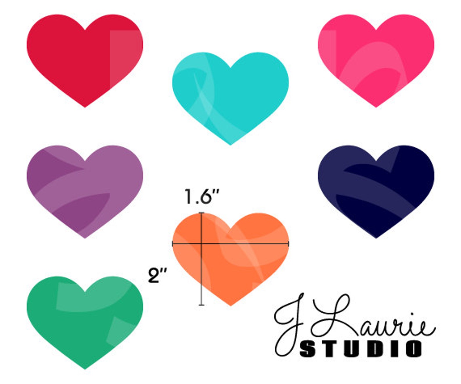 Digital Clipart-colorful 2 Inch Hearts-small Printable | Etsy