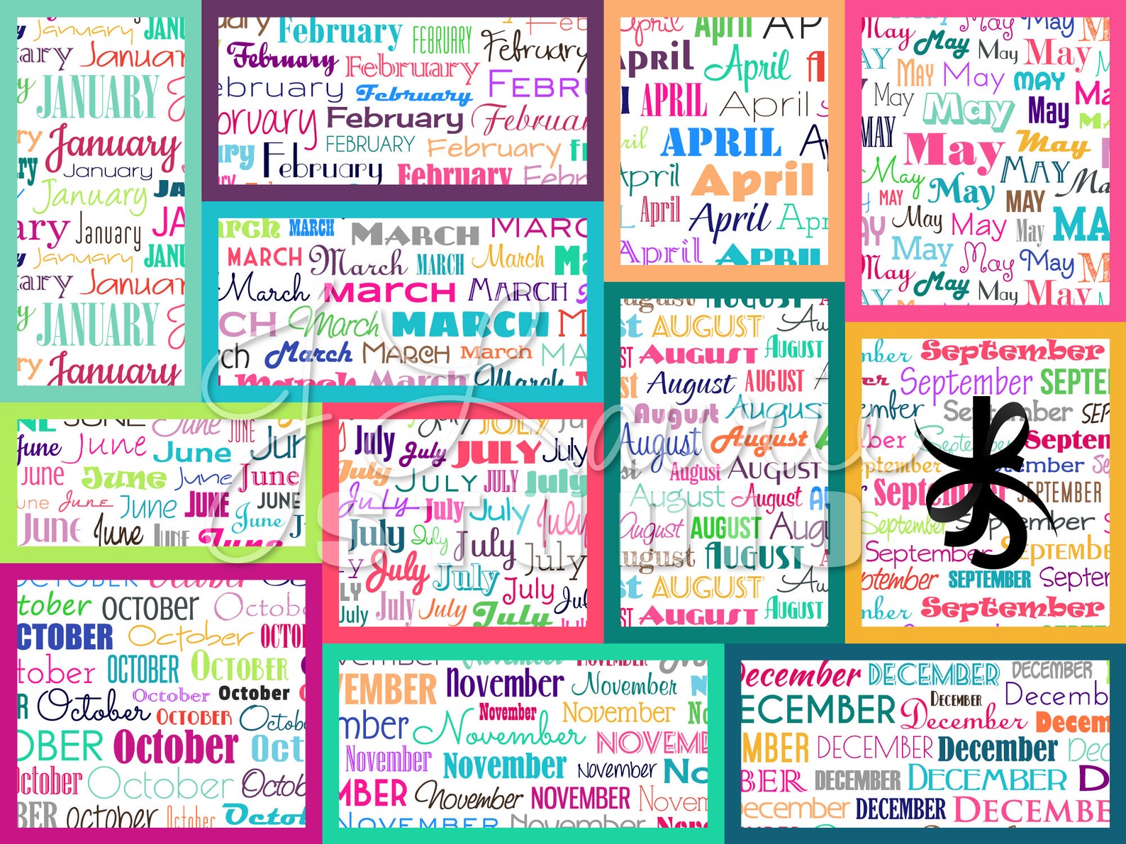 Months of the Year-digital Scrapbook Papers-commercial Use-calendar-12 ...