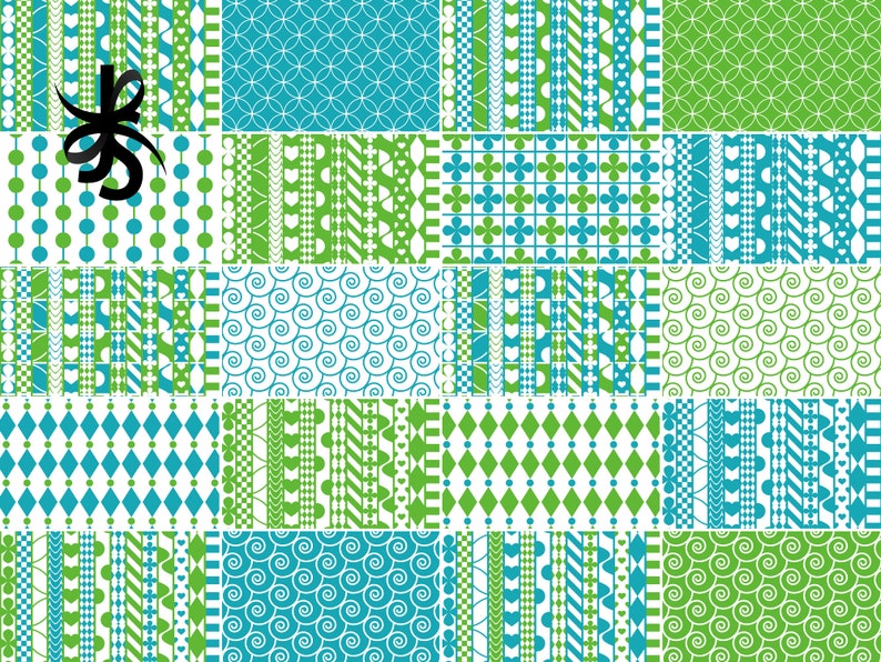 Whimsical Patterns-lime and Teal Blue-digital Scrapbook Papers ...