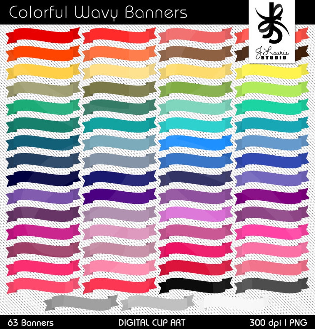 Digital Clipart Banners-colorful Wavy Banners-rainbow-bright Colors-web ...