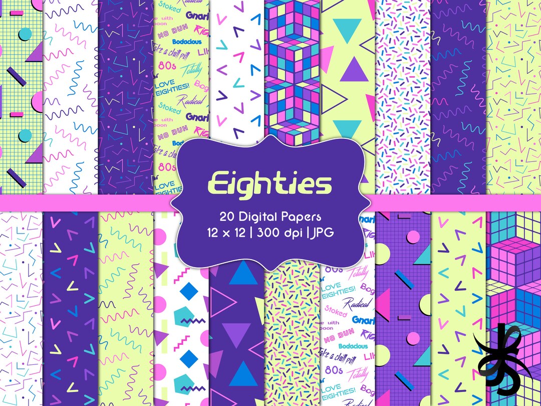 Eighties-digital Scrapbook Papers-80s-commercial Use-geometric Patterns ...