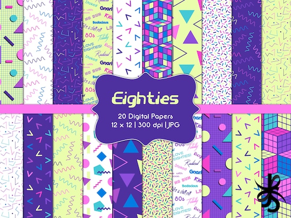 Eighties-digital Scrapbook Papers-80s-commercial Use-geometric - Etsy