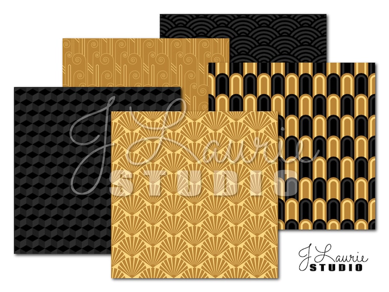 Art Deco-black and Gold-digital Scrapbook Papers-commercial Use ...