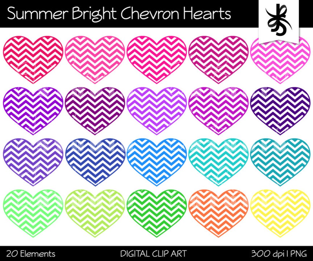 Digital Clipart-chevron Hearts-summer Bright Colors-chevron Patterns ...