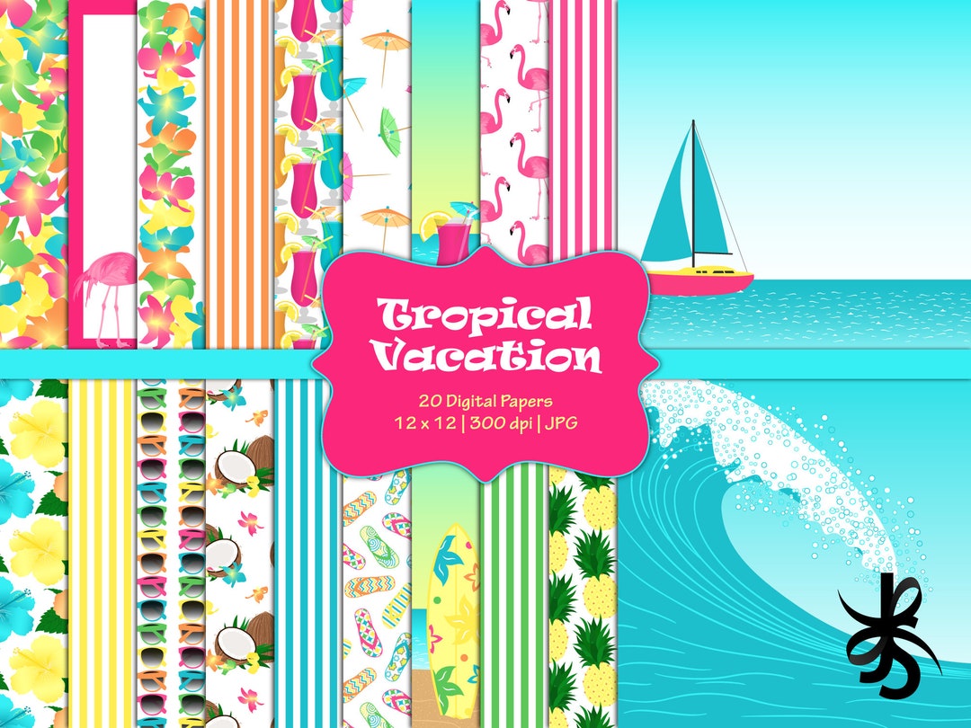 Tropical Vacation-digital Scrapbook Papers-commercial Use-beach Party ...