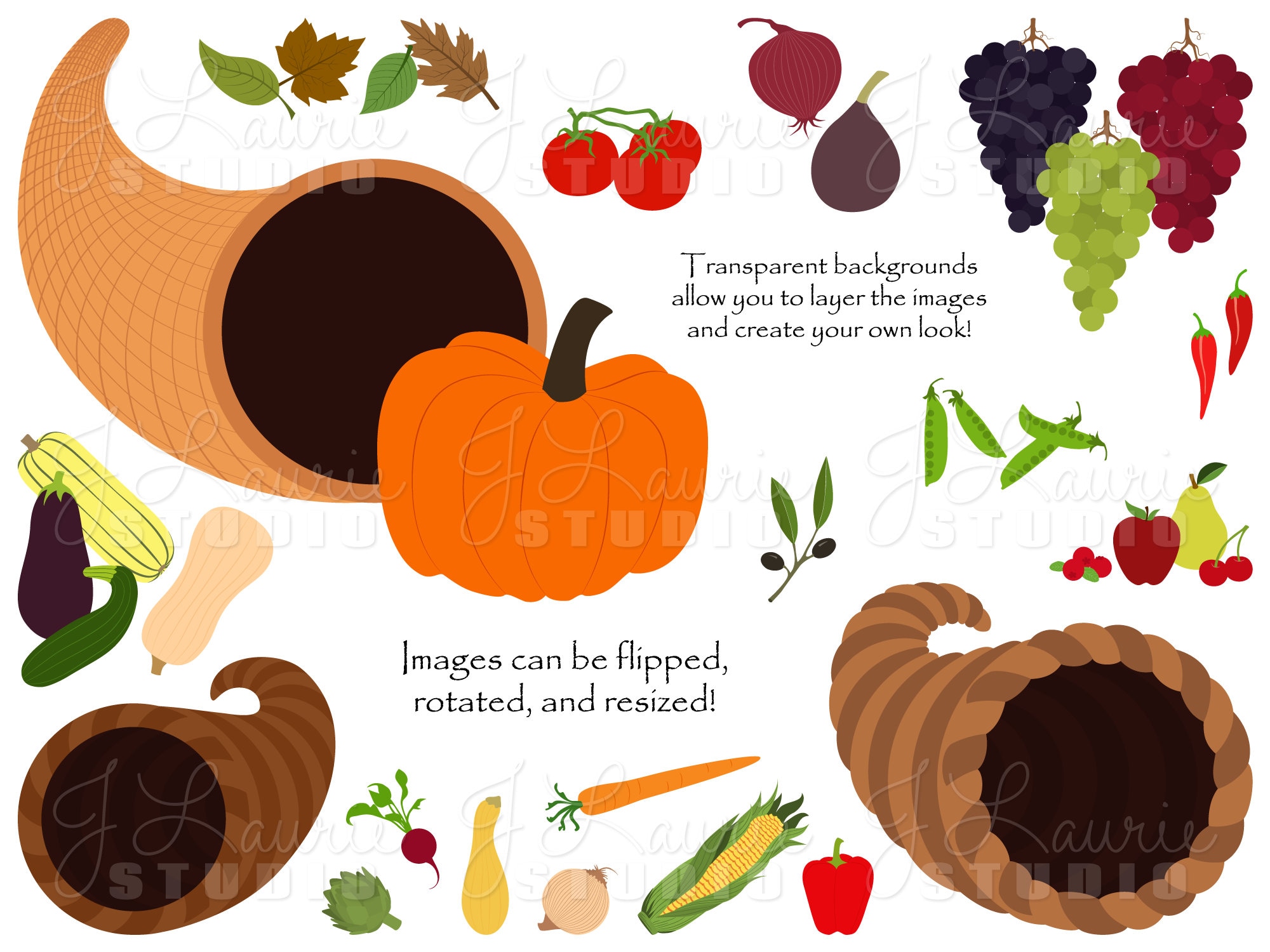 Cornucopia Kit-digital Clipart-commercial Use-diy-thanksgiving-horn of ...