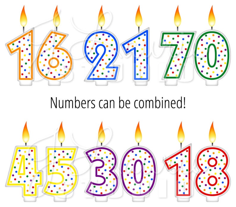 Digital Clipart Birthday Candles-number Candles-rainbow - Etsy