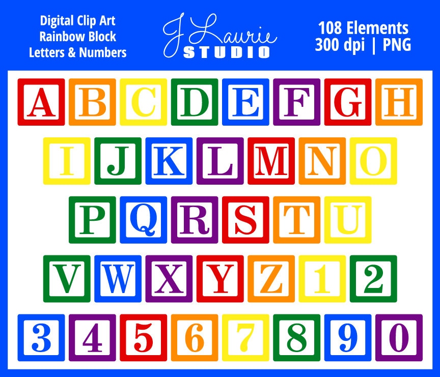 Digital Alphabet Letters Clipart-Rainbow Block Letters-Baby | Etsy