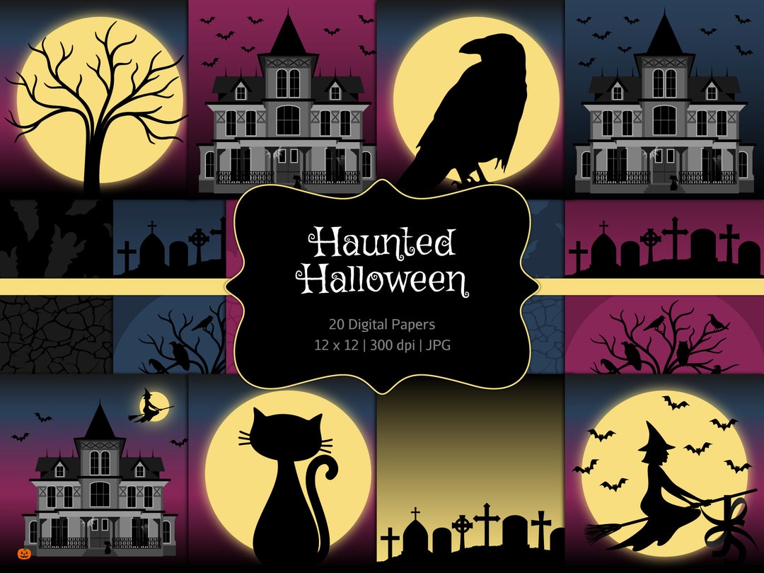 Haunted Halloween-digital Scrapbook Papers-commercial Use-haunted House ...