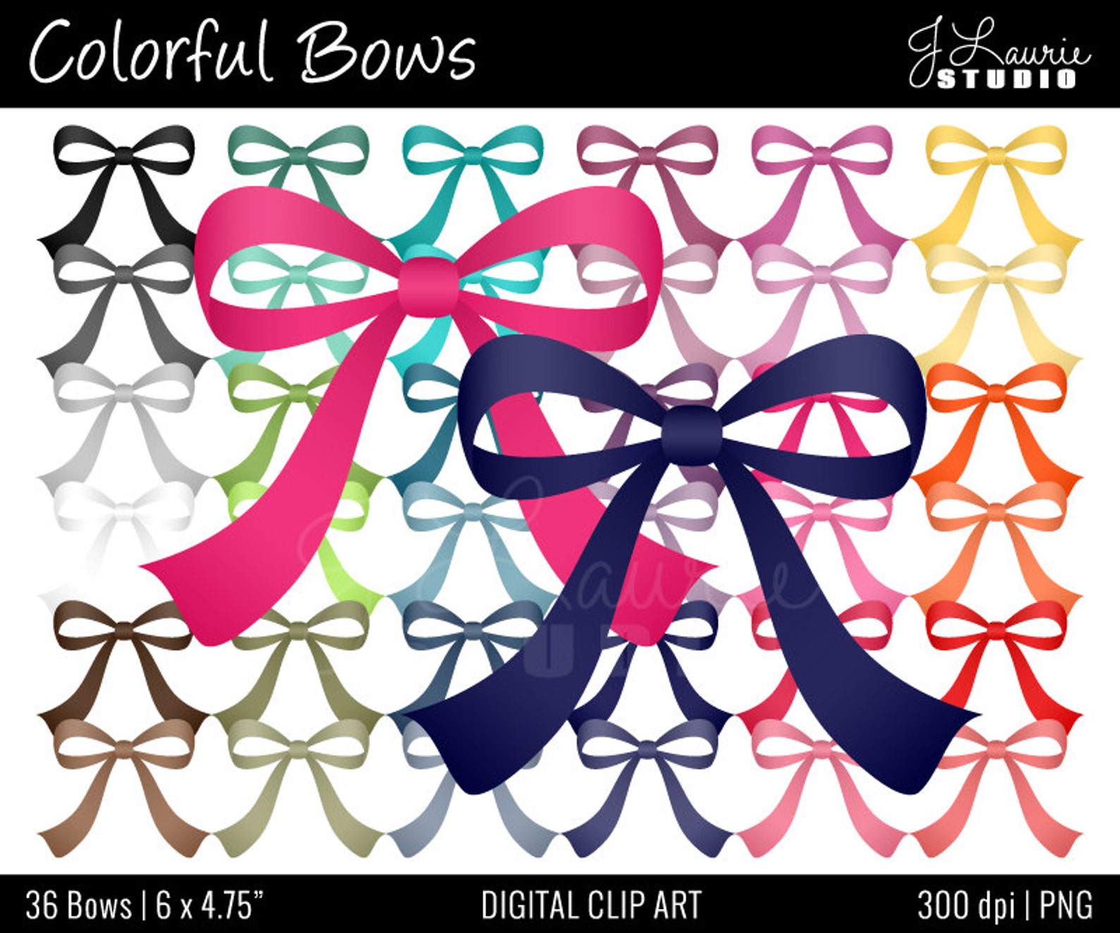 Digital Clipart-colorful Bows-clipart Bows-ribbon-digital - Etsy