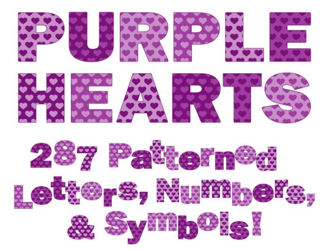 Purple Hearts Digital Alphabet Letters Clipart-numbers-alphas-scrapbook ...