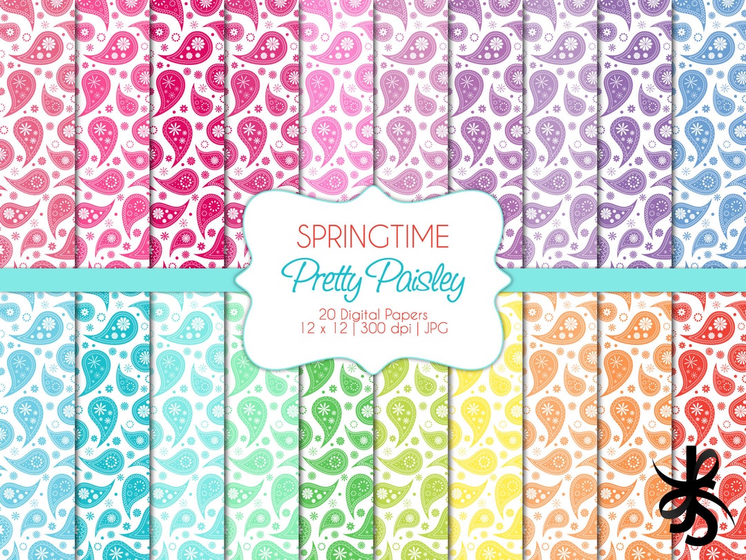 Pretty Paisley-springtime-digital Scrapbook Papers-commercial Use-motif ...