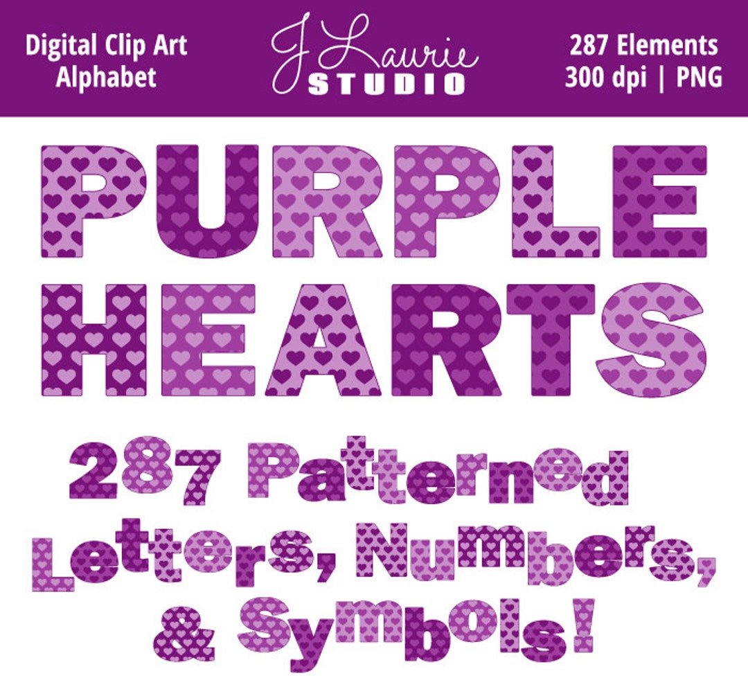 Digital Alphabet Letters Clipart-purple Heart Patterns-hearts-numbers ...