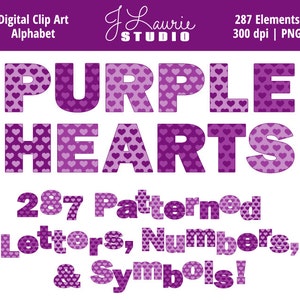 Digital Alphabet Letters Clipart-purple Heart Patterns-hearts-numbers ...