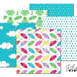 Rainy Day-digital Scrapbook Papers-commercial Use-rain-weather-spring ...