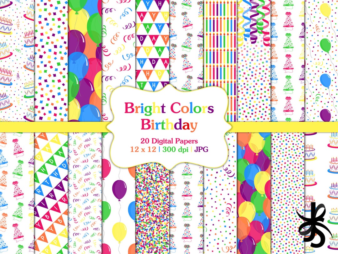 Birthday Patterns-bright Colors-digital Scrapbook Papers-commercial Use ...