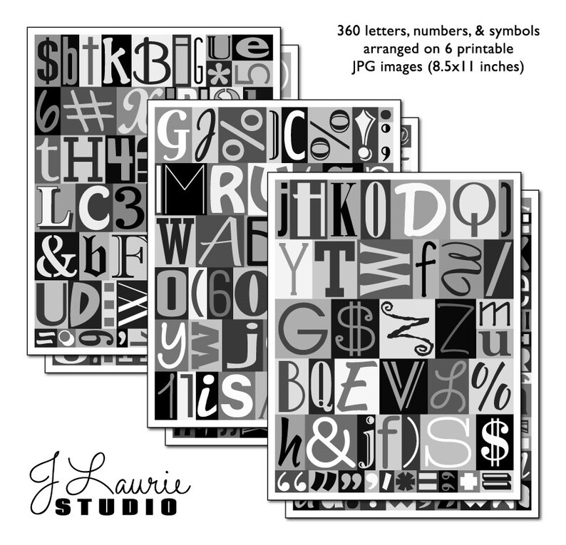 Digital Collage Sheet-printable Magazine Cutout Alphabet-greyscale ...