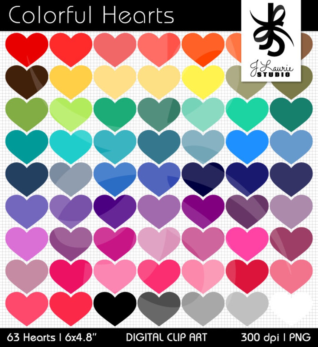 Digital Clipart-63 Colorful Hearts-bright Colors-instant Download Clip ...