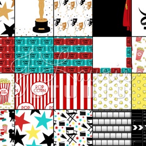 Movie Night-digital Scrapbook Papers-commercial Use-popcorn-theatre ...