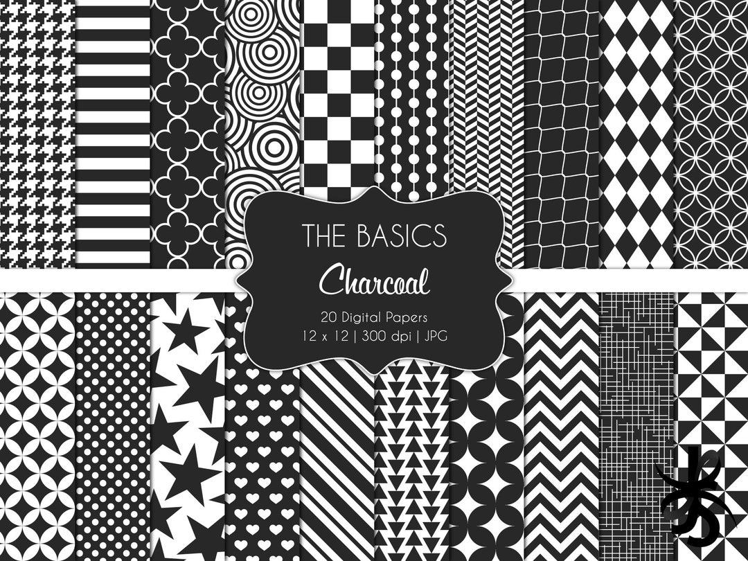 The Basics-charcoal Patterns-digital Scrapbook Papers-commercial Use ...