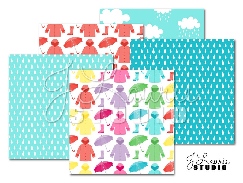 Rainy Day-digital Scrapbook Papers-commercial Use-rain-weather-spring ...