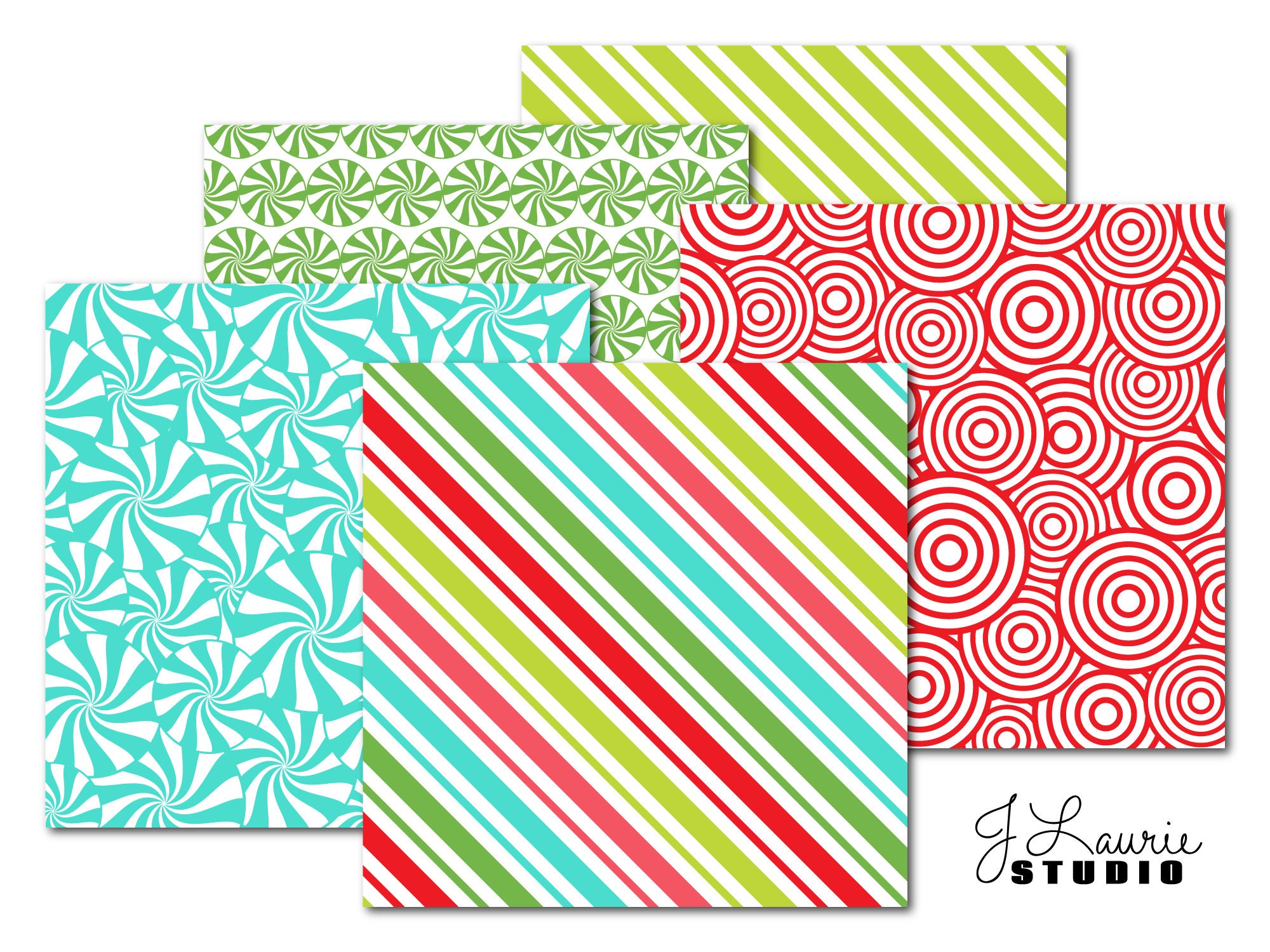 Peppermint-contemporary Christmas-digital Scrapbook Papers-commercial ...