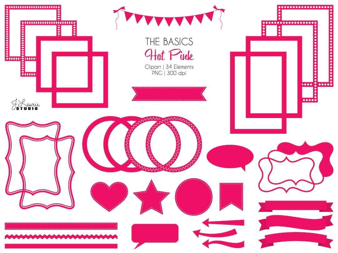 The Basics-hot Pink-digital Clipart-commercial Use-elements-frames ...
