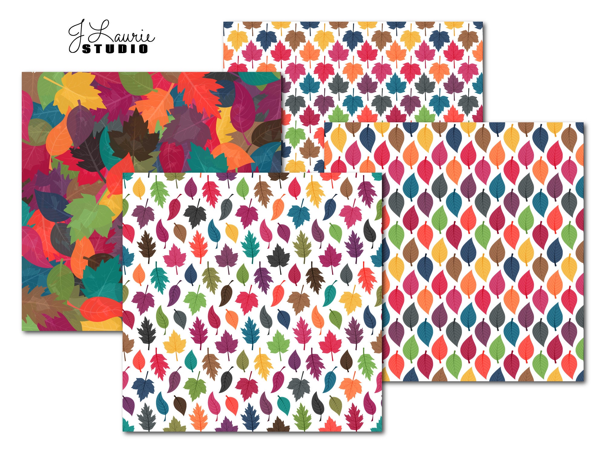 Botanical-fall Colors-digital Scrapbook Papers-commercial - Etsy