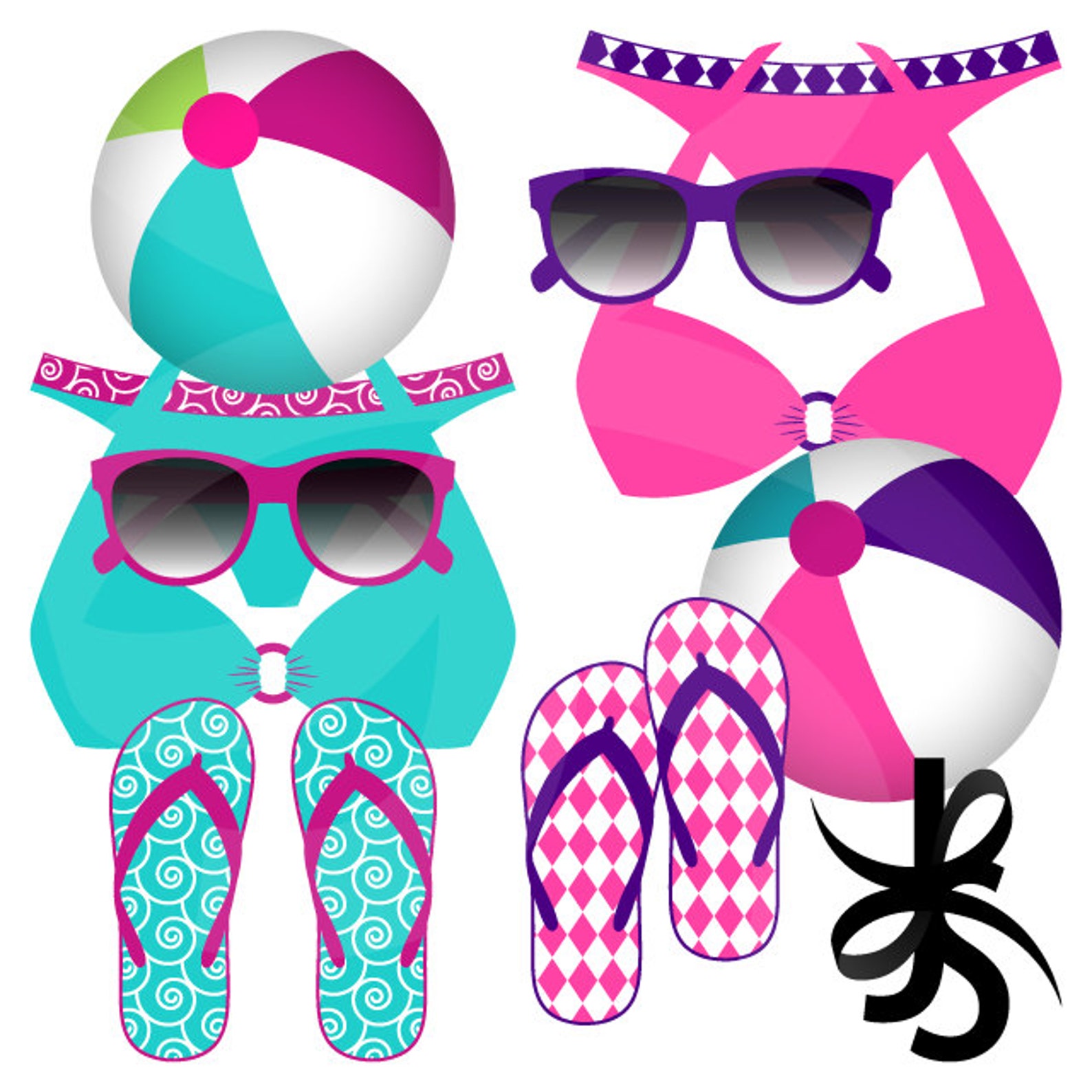 Poolside Digital Clipart-scrapbooking-invitations-flip Flops-beach ...
