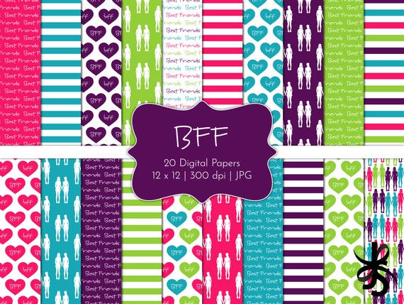 Bff-digital Scrapbook Papers-commercial Use-friendship-best - Etsy