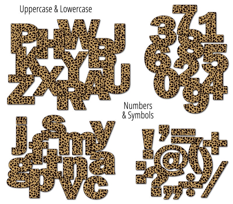 Cheetah Print Digital Alphabet Letters Clipart-animal Print-numbers ...