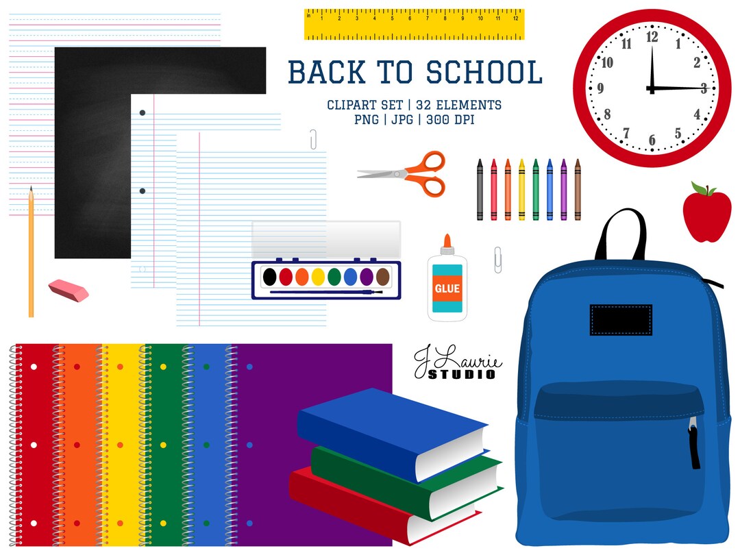 Back to School-digital Paper Clipart Set-commercial Use-supplies ...