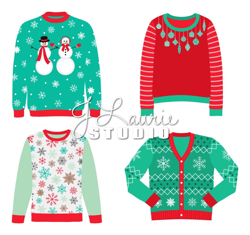 Ugly Christmas Sweater Clipart-commercial Use-digital Clip Art Clothes ...