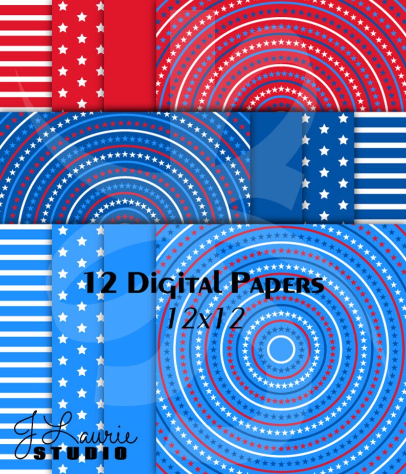 Digital Clipart & Papers-star Spangled Set-scrapbooking Kit-4th of July ...