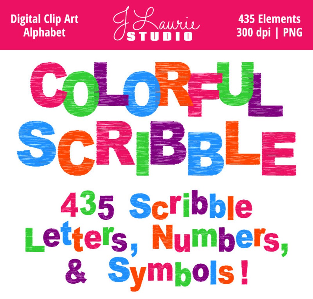 Digital Alphabet Letters Clipart Set-colorful Scribble-sketched-doodle ...