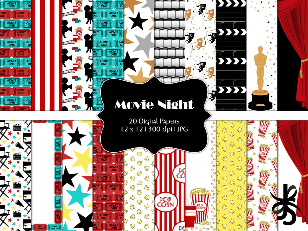 Movie Night-digital Scrapbook Papers-commercial Use-popcorn-theatre ...