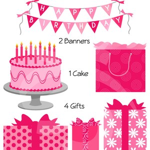 Birthday Clipart & Digital Paper Set-pink-girl-celebration-party ...